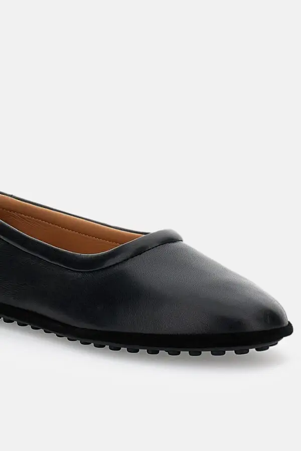 TOD'S Black Sheepskin Ballerina Flats With Gold Studded Heel - Multicolor