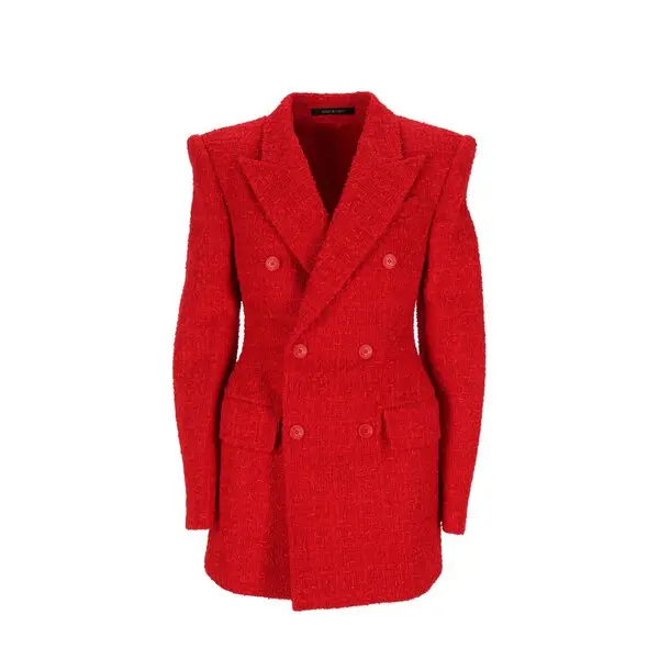 Balenciaga Tweed Double-breasted Blazer Jacket - Red