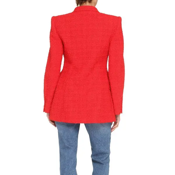Balenciaga Tweed Double-breasted Blazer Jacket - Red