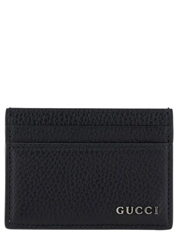 Gucci Black Card Holder With Logo Lettering Detail On The Front In Grained Leather For - Multicolor