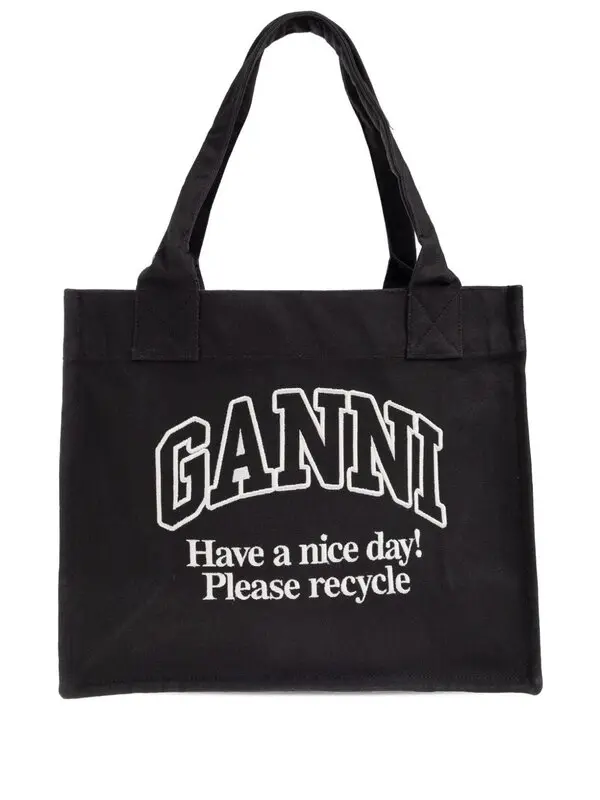 GANNI Recycled Cotton Large Tote Bag With Logo - Multicolor