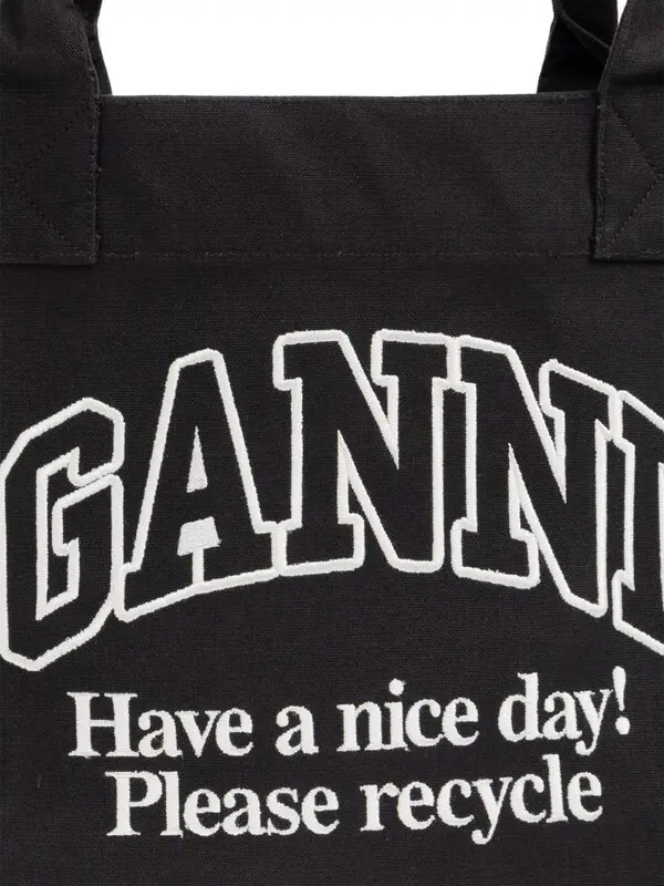 GANNI Recycled Cotton Large Tote Bag With Logo - Multicolor