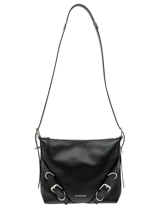 Givenchy Voyou Black Leather Crossbody Bag With Logo And Buckle Detail - Multicolor
