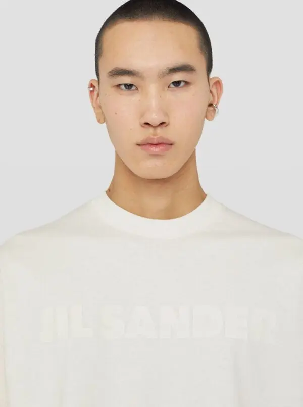 JIL SANDER White Crewneck T-shirt With Front Logo Print In Cotton - Multicolor