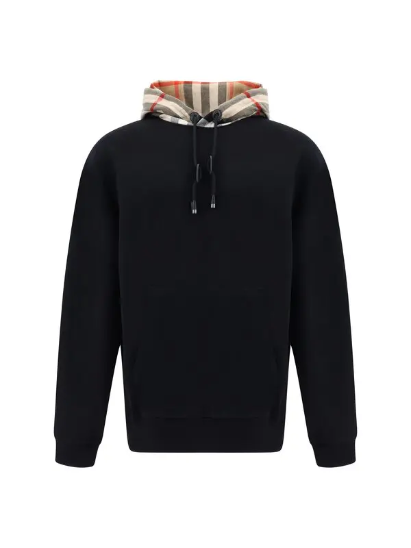 Burberry Cotton Hoodie With Archivio Check Detail - Black