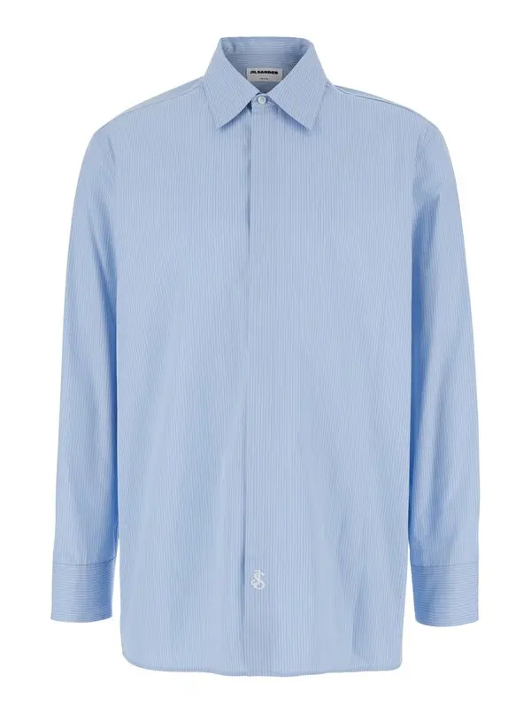JIL SANDER Light-blue Pinstriped Shirt With Pointed Collar In Cotton