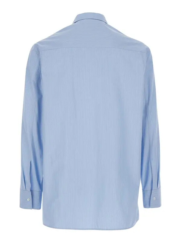 JIL SANDER Light-blue Pinstriped Shirt With Pointed Collar In Cotton