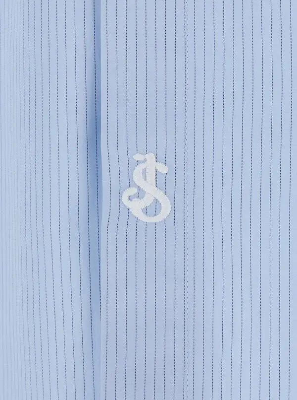 JIL SANDER Light-blue Pinstriped Shirt With Pointed Collar In Cotton