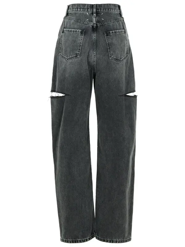 MAISON MARGIELA Wide Leg Jeans With Side Slits - Black