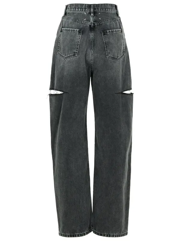 MAISON MARGIELA Wide Leg Jeans With Side Slits - Black