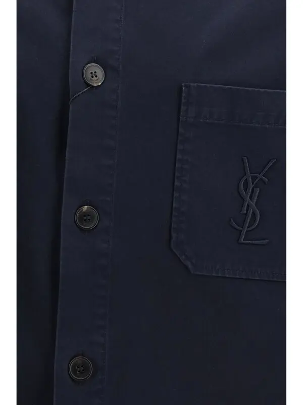 Saint Laurent Cassandre Overshirt In Gabardine With Logo - Blue