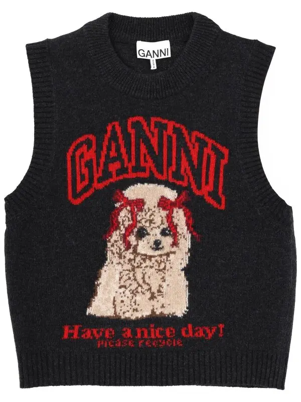 GANNI Wool Jersey Vest - Black