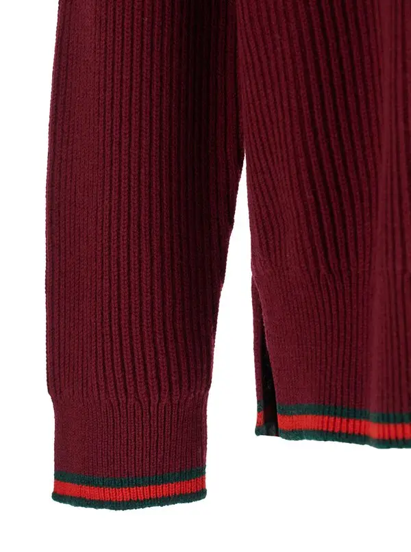 Gucci Ribbed Wool Blend Crewneck Sweater With Web Detail