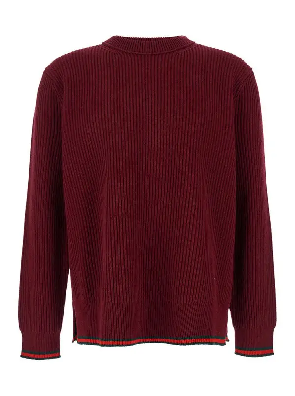 Gucci Ribbed Wool Blend Crewneck Sweater With Web Detail