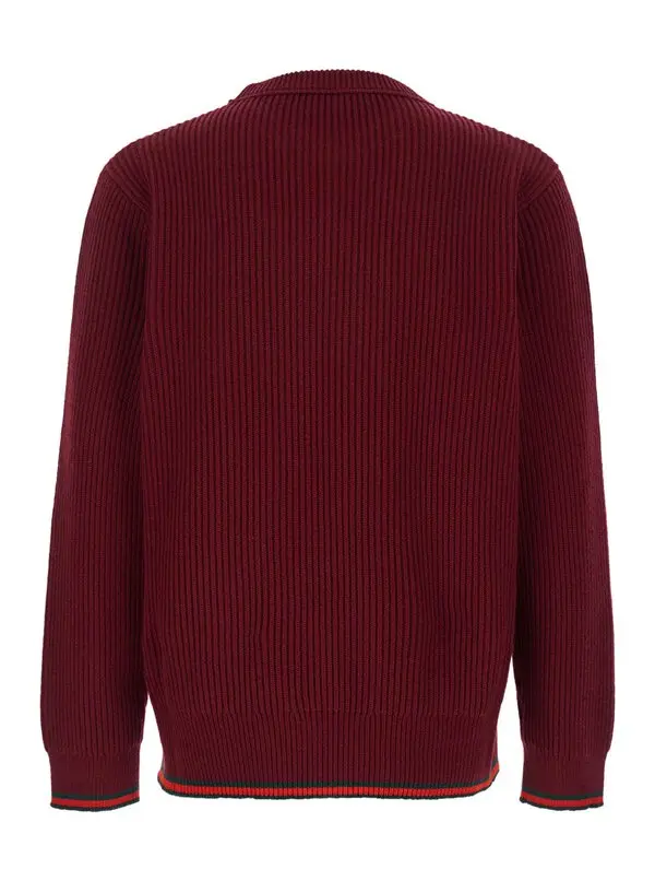 Gucci Ribbed Wool Blend Crewneck Sweater With Web Detail