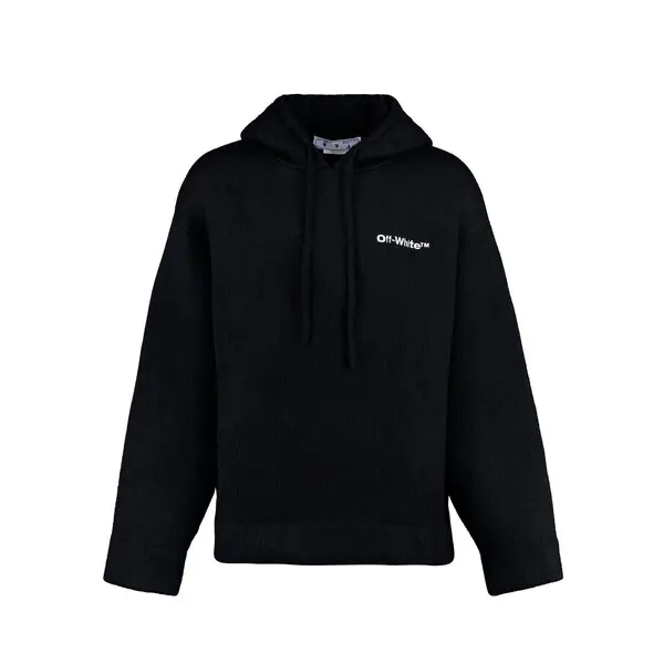 Off-White Knitted Drawstring Hoodie - Black