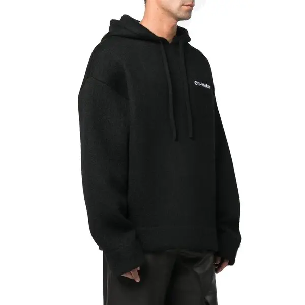 Off-White Knitted Drawstring Hoodie - Black