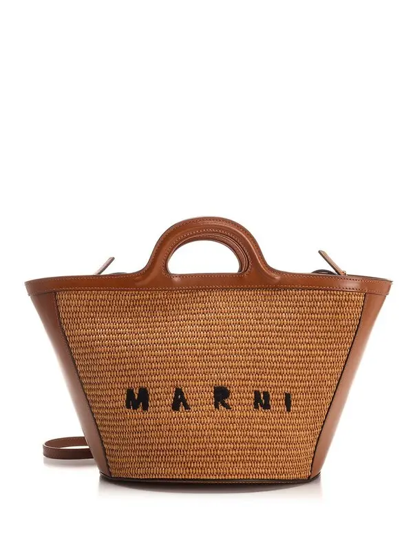 Marni Tropicalia" Small Raffia And Leather Bag - Red