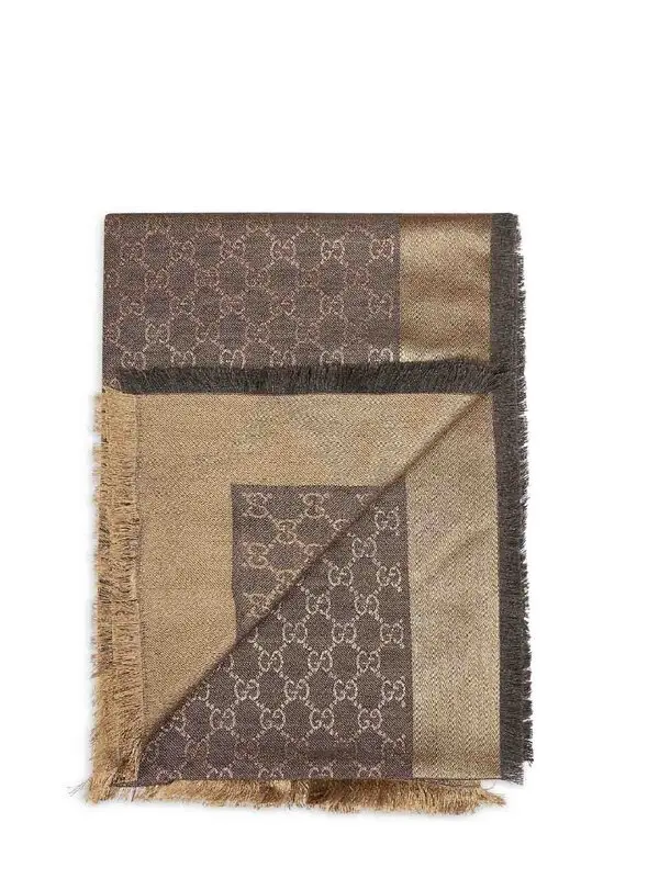 Gucci Brown And Beige Gg Silk And Wool Shawl - Multicolor