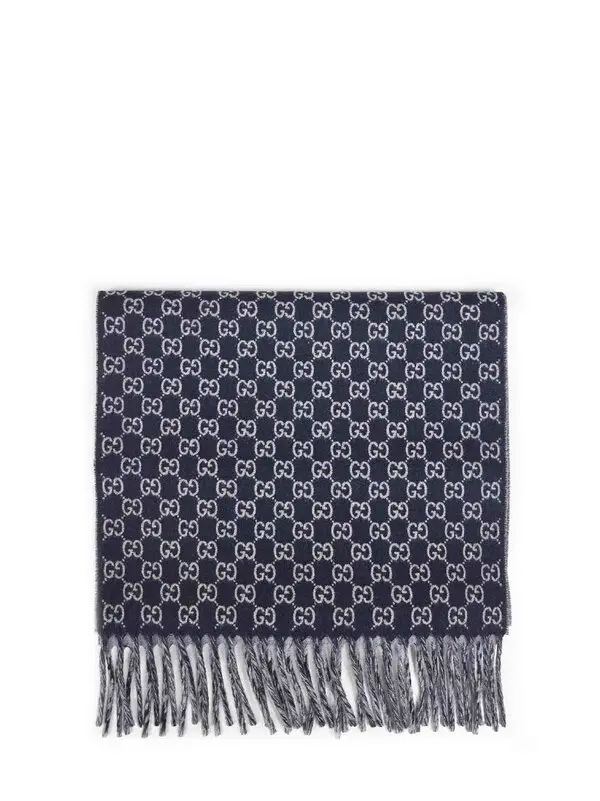 Gucci Dark Blue And Light Grey Gg Wool And Cashmere Scarf - Multicolor