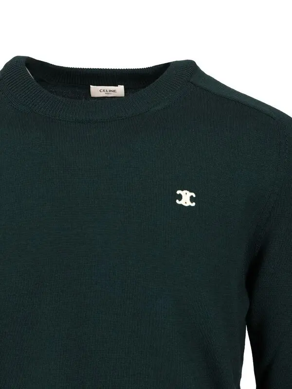 Celine Crewneck Wool Sweater With Embroidered Triomphe Logo