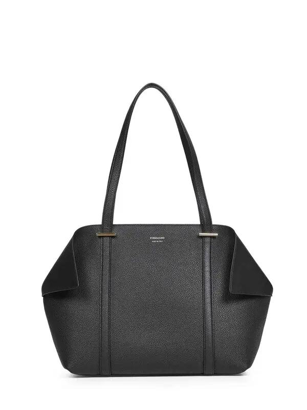 FERRAGAMO Black Grained Calfskin Leather Folded Tote Bag - Multicolor