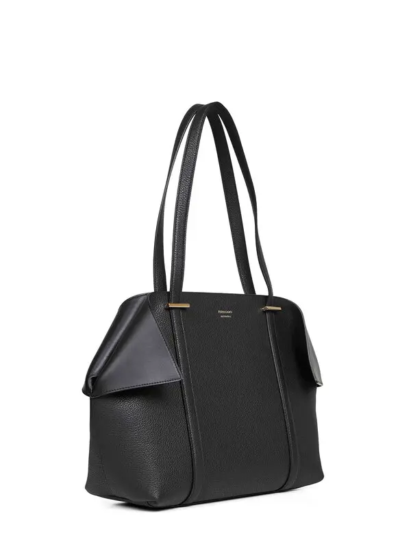 FERRAGAMO Black Grained Calfskin Leather Folded Tote Bag - Multicolor