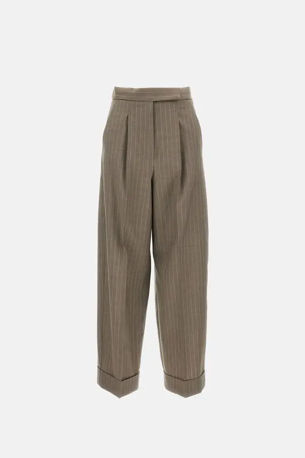 Max Mara Wool Blend Pinstriped Pleated Trousers