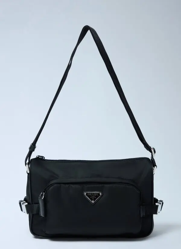 Prada Medium Re-nylon Shoulder Bag With Leather Trims - Black