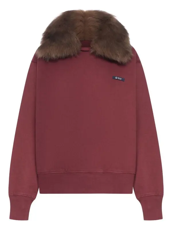 Prada Cotton Fur Collar Logo Patch Polo Sweater - Multicolor