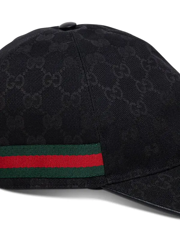 Gucci Baseball Cap With Web Detail And Gg Motif - Black