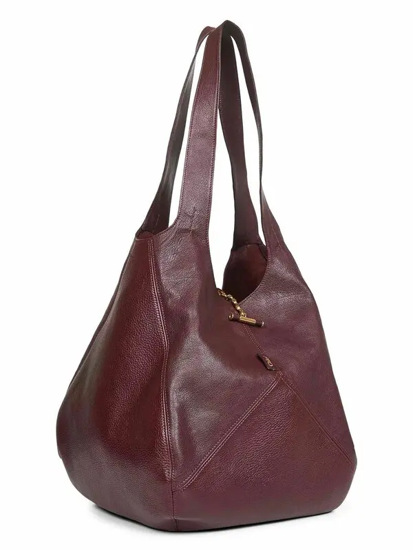 Chloé Burgundy Leather Shoulder Bag With Horse Medal Detail