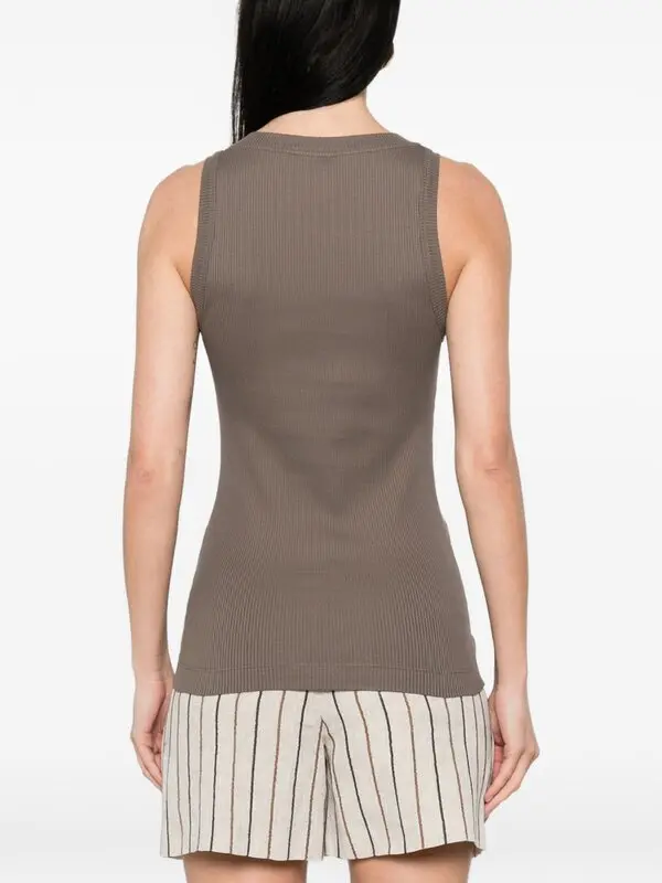 Brunello Cucinelli Ribbed Knit Tank Top With Beaded Trim - Multicolor