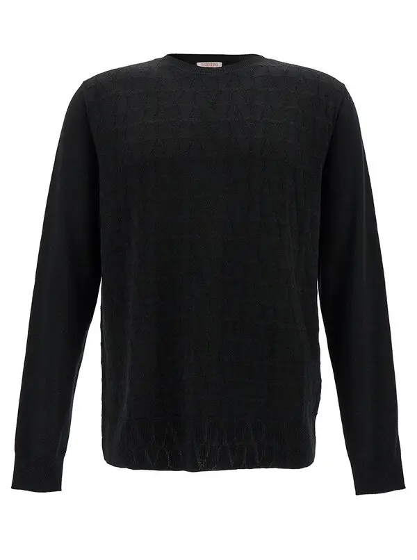 Valentino Garavani Wool Blend Crewneck Sweater With Tonal Vlogo Print - Multicolor