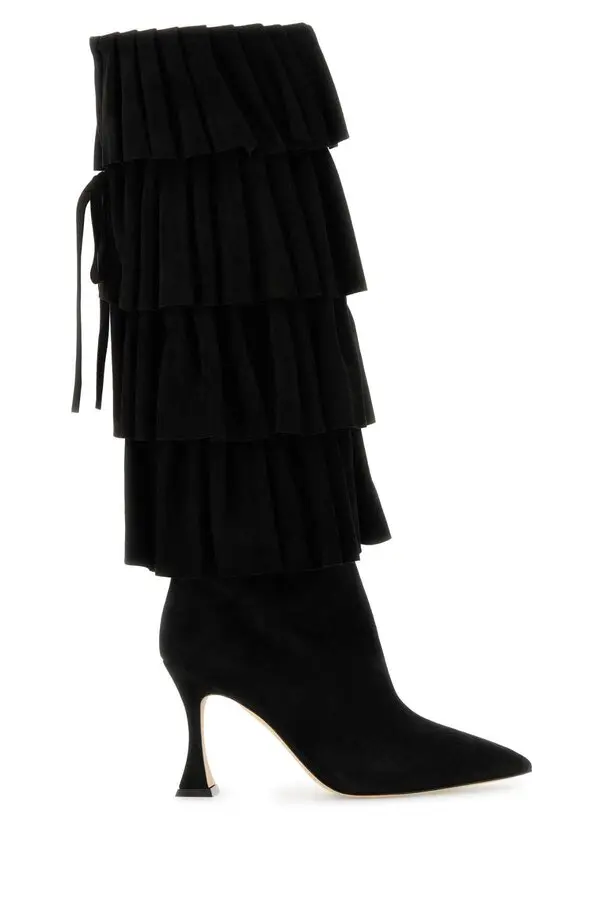 Manolo Blahnik Suede Miralone Boots - Black