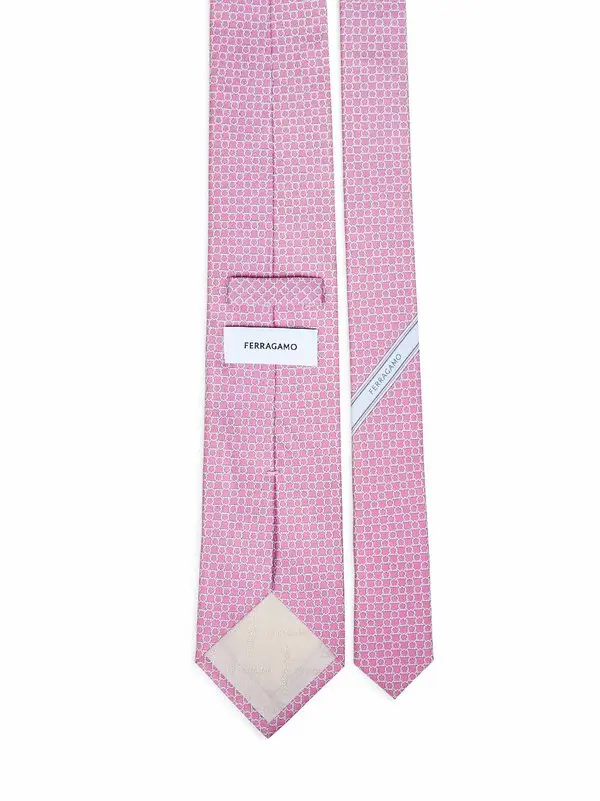 FERRAGAMO Pink Gancini Silk Twill Tie - Multicolor