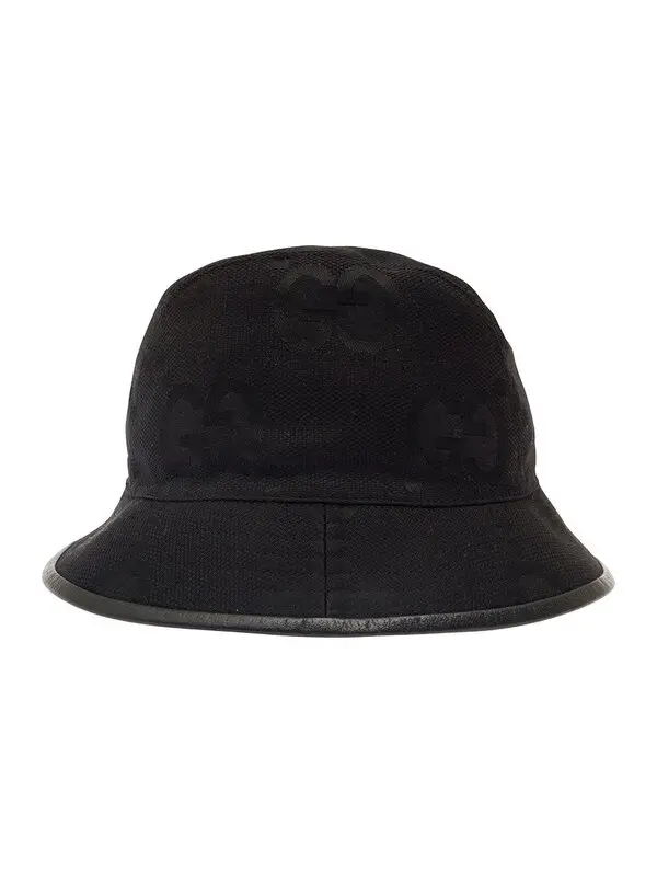 Gucci Black Gg Jumbo Canvas Bucket Hat With Leather Trimmings - Multicolor