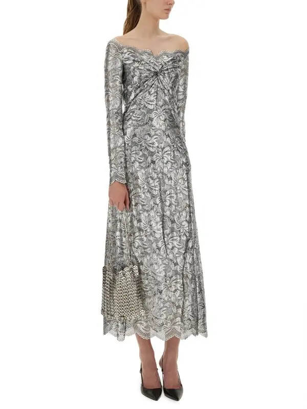 Rabanne Long Lace Dress - Silver