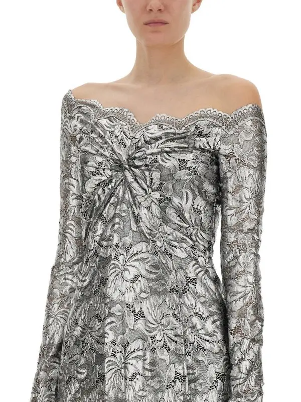 Rabanne Long Lace Dress - Silver