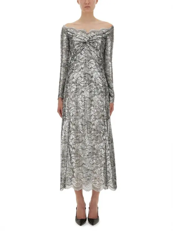 Rabanne Long Lace Dress - Silver