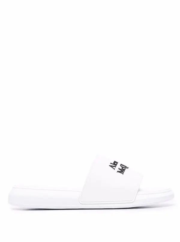 Alexander McQueen White Rubber Pool Slides With Logo - Multicolor