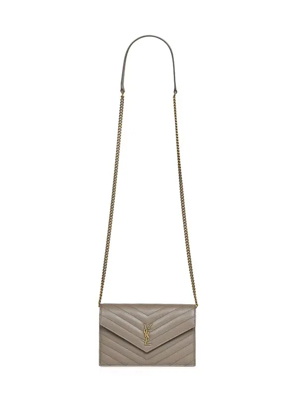 Saint Laurent Light Taupe Cassandre Envelope Chain Wallet - Multicolor