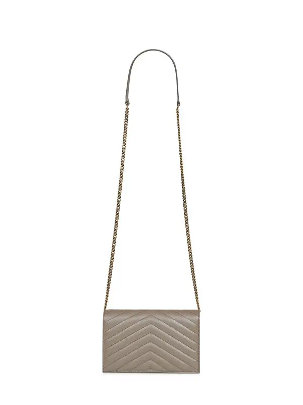 Saint Laurent Light Taupe Cassandre Envelope Chain Wallet