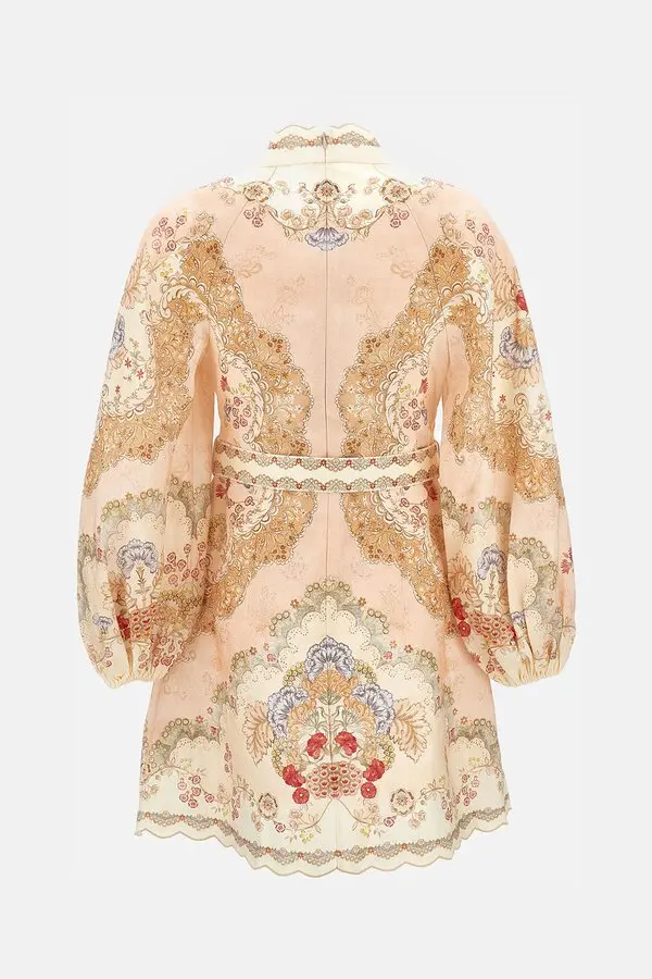 Zimmermann Linen Mini Dress With Floral Print And Billow Sleeves