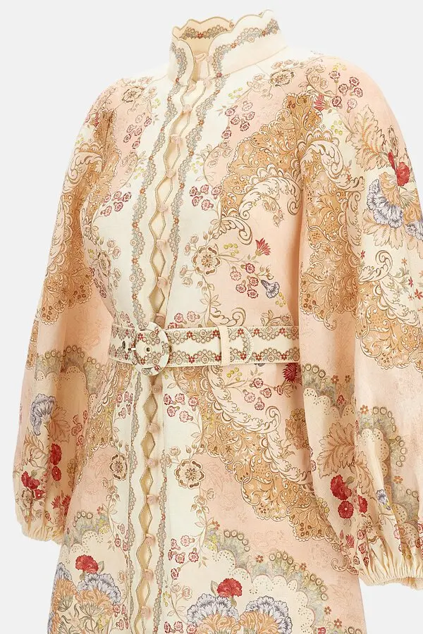 Zimmermann Linen Mini Dress With Floral Print And Billow Sleeves