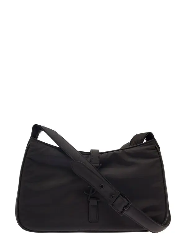 Saint Laurent Black Cassandre Fastening Shoulder Bag In Recycled Nylon - Multicolor