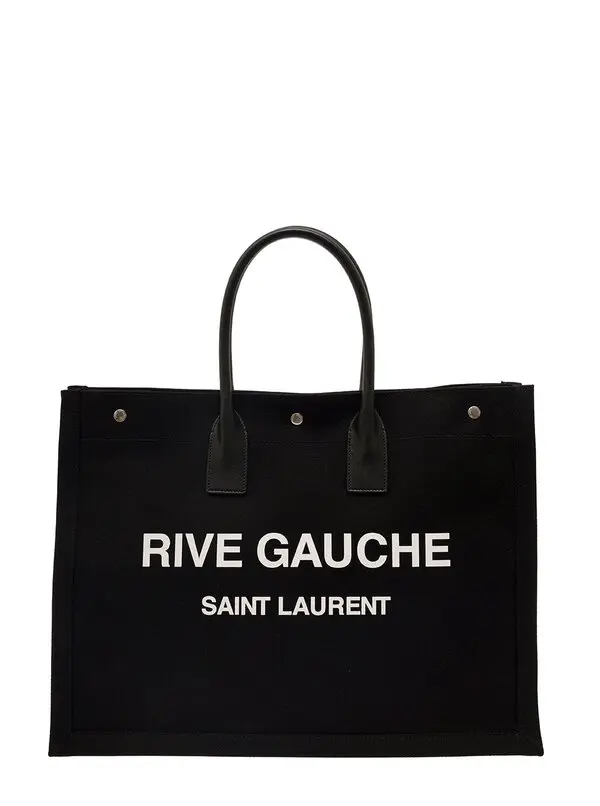 Saint Laurent Rive Gauche Tote Bag With Contrasting Logo Print - Black