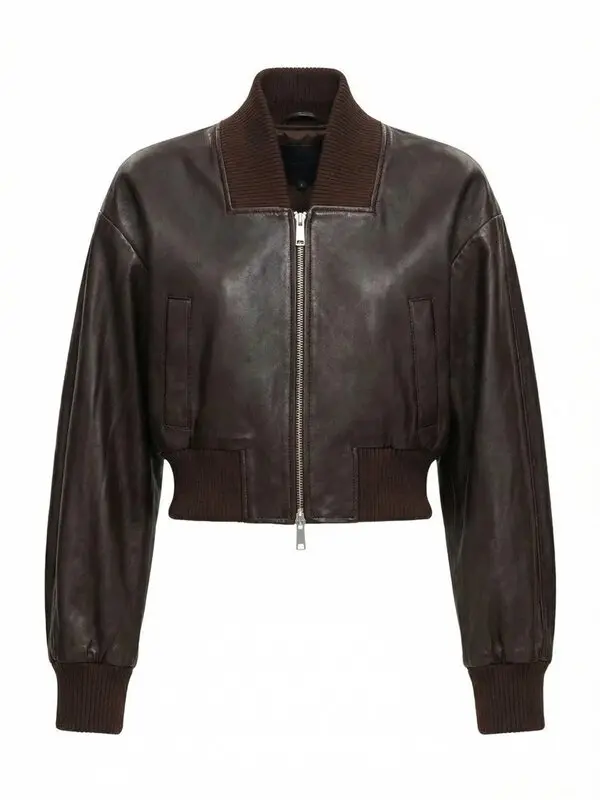 SELF-PORTRAIT Lambskin Leather Bomber Jacket - Multicolor