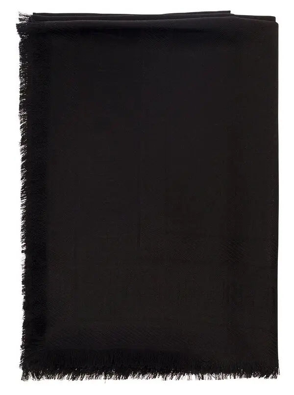 Saint Laurent Black Scarf With Jacquard Logo And Fringed Hem In Wool And Silk - Multicolor