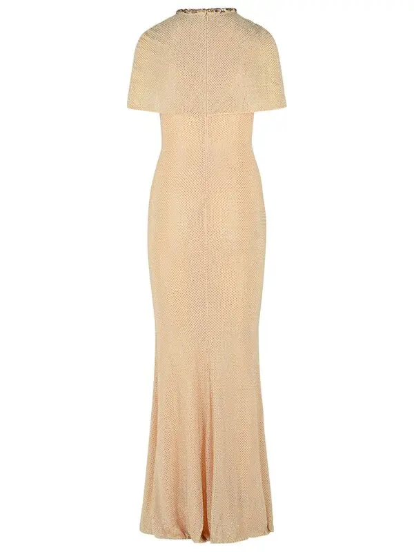 SELF-PORTRAIT Embellished Crewneck Long Dress With Draped Shrug - Cream
